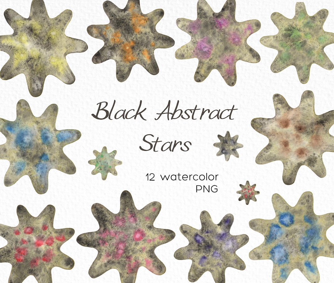 Watercolor Black Stars Clipart, Hand Painted Stars, Cute Stars Clipart ...
