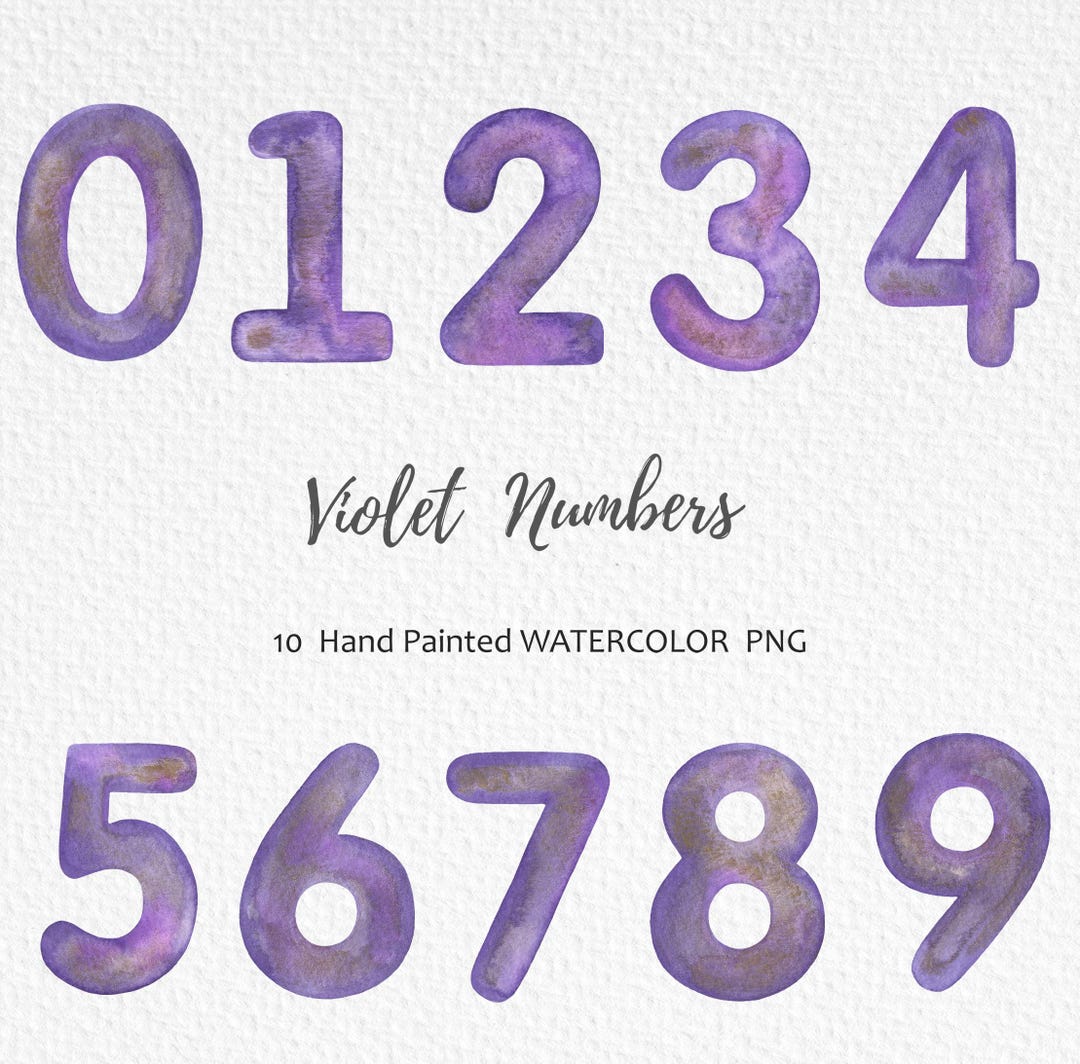 Watercolor Violet Numbers Clipart, Hand Painted Individual PNG, Baby ...