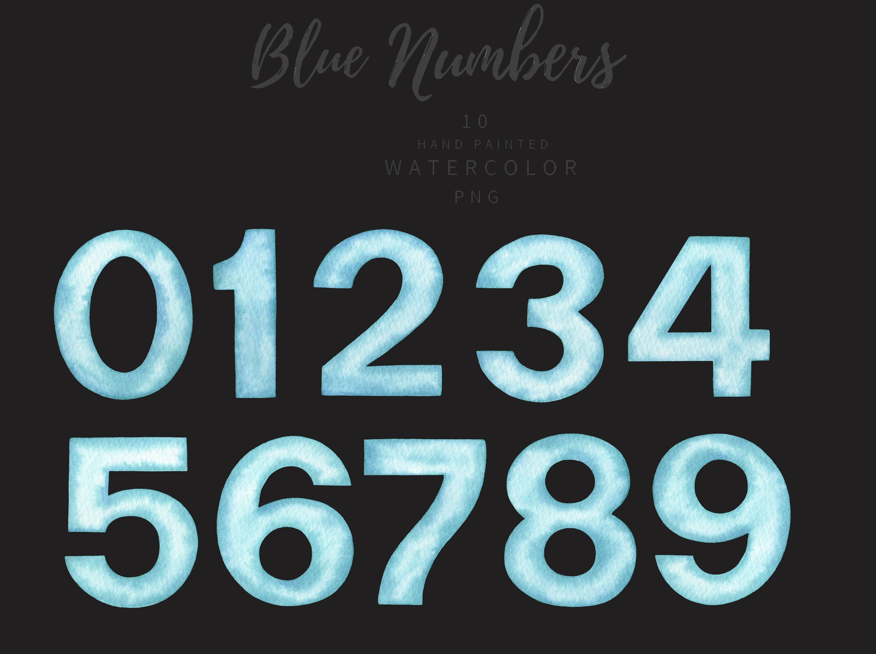 Watercolor Blue Numbers Clipart, Hand Painted Individual PNG, Baby ...