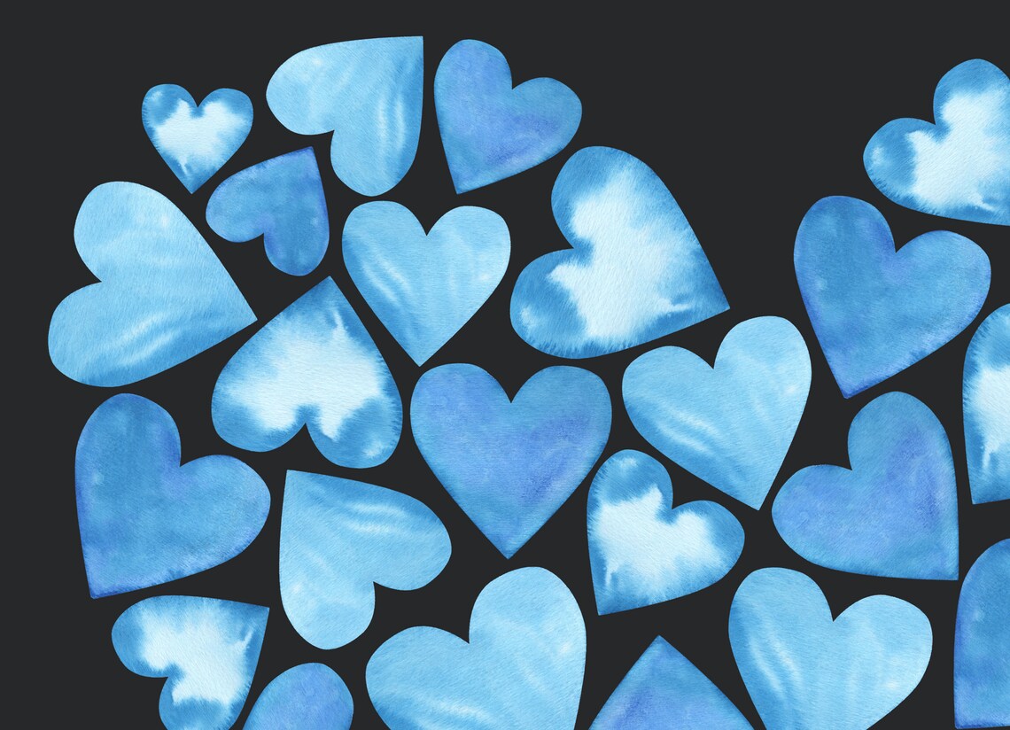 Watercolor Blue Hearts Clipart for Love Mother's Day - Etsy