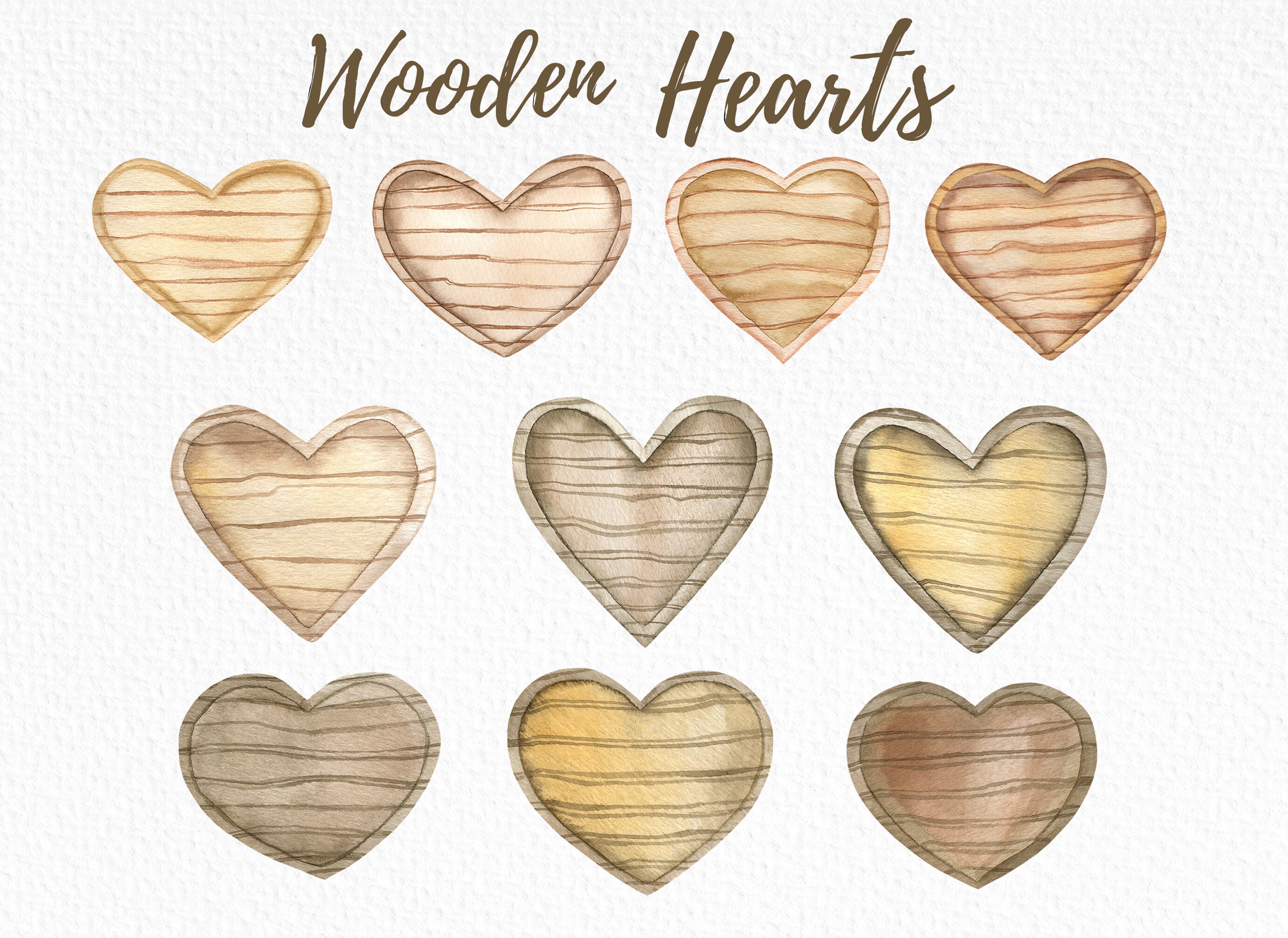 Watercolor Wooden Hearts Clipart, Farmhouse Rustic Decor - Etsy UK
