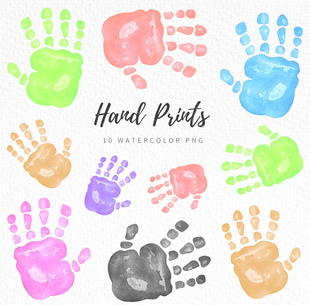 Watercolor Handprints Clipart, Colorful Hand Prints PNG, Baby Kids ...