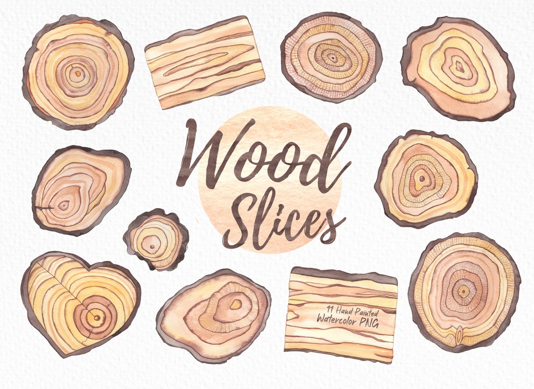 Watercolor Wood Slice Clipart, Rustic Sign Slices Clipart, Scrapbooking ...