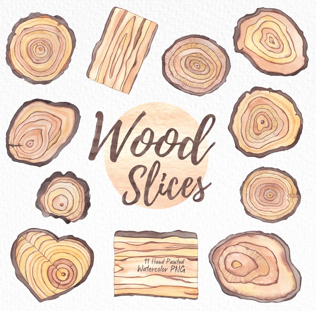 Watercolor Wood Slice Clipart, Rustic Sign Slices Clipart, Scrapbooking ...