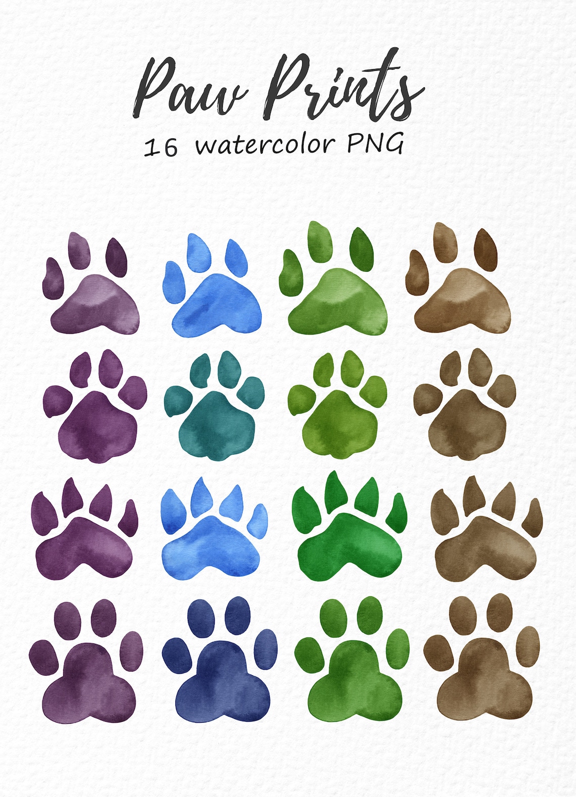 Watercolor Paw Prints Clipart Dog Bear Paw Prints PNG - Etsy