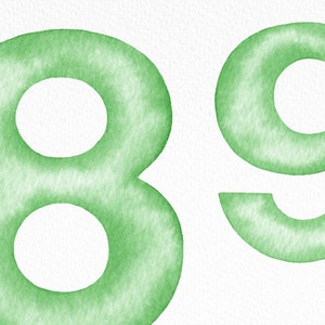 Watercolor Green Numbers Clipart, Hand Painted Individual PNG, Baby ...