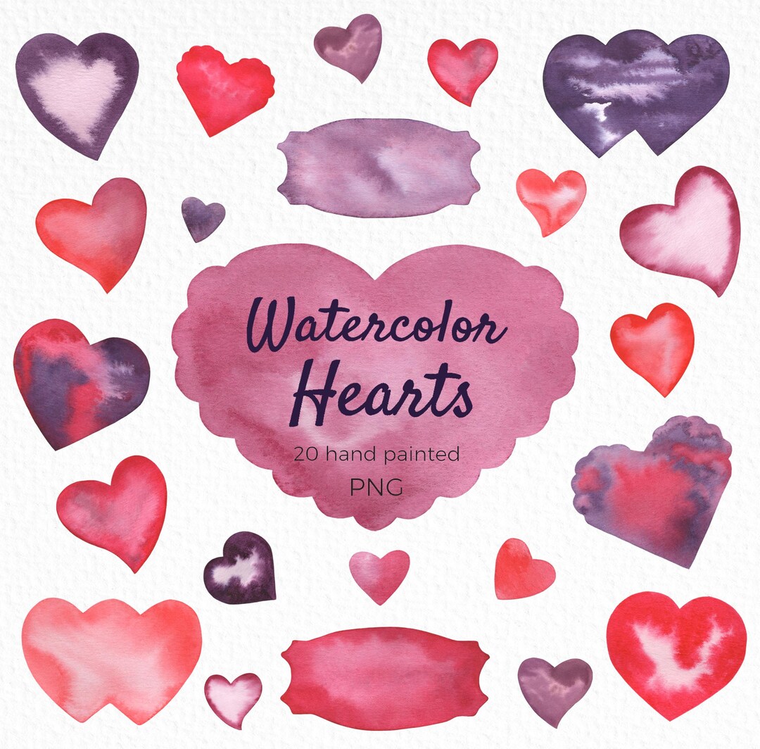 Watercolor Hearts Clipart, Red Hearts Clipart, Valentine's Decor ...