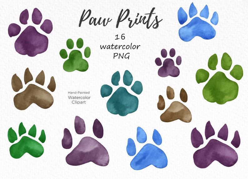 Watercolor Paw Prints Clipart Dog Bear Paw Prints PNG - Etsy