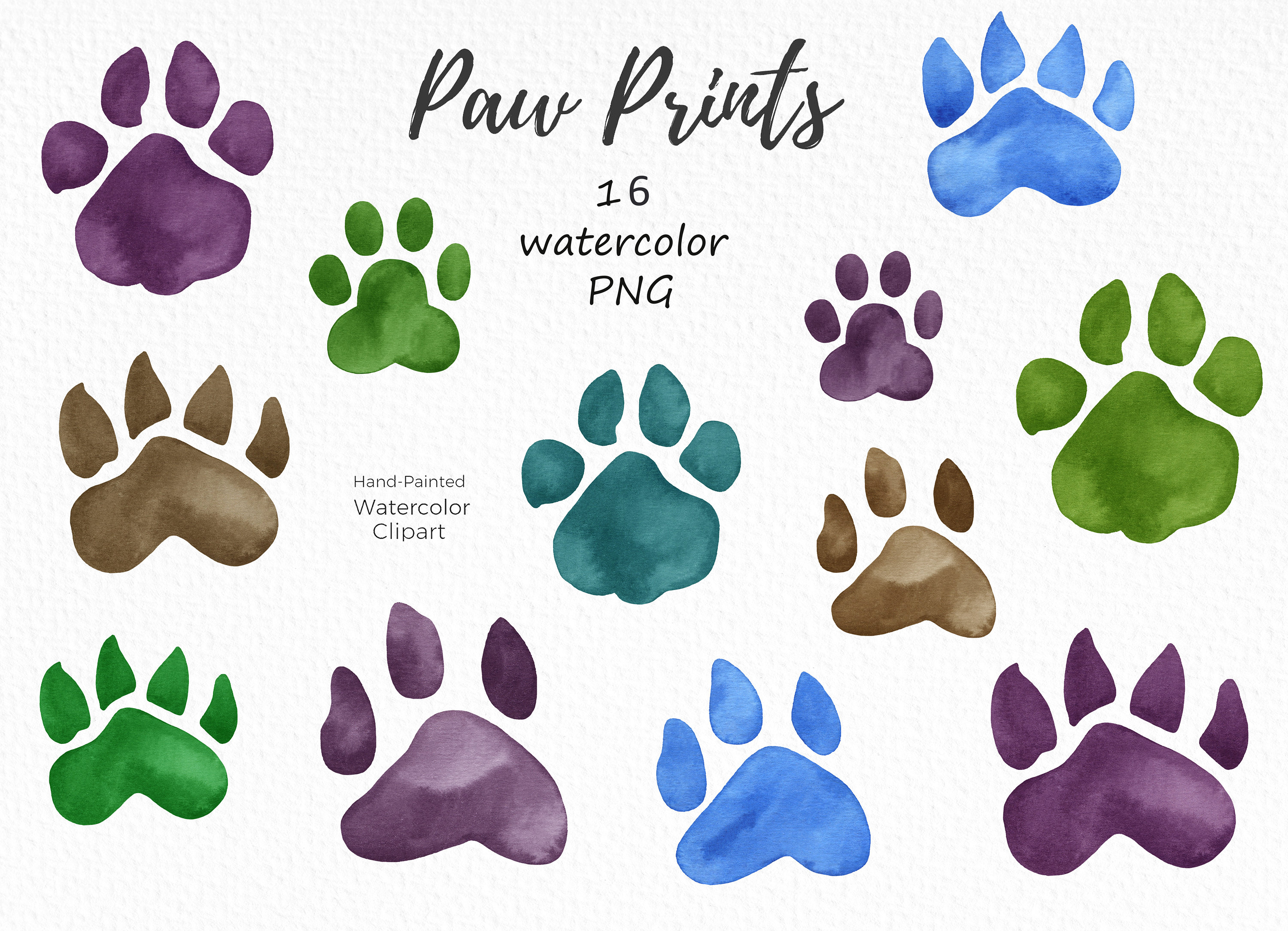 Watercolor Paw Prints Clipart Dog Bear Paw Prints PNG - Etsy