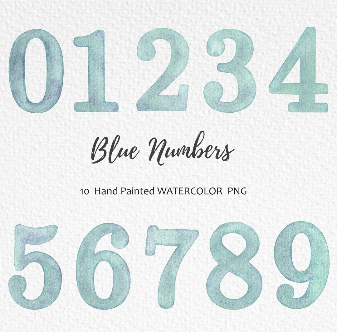 Watercolor Blue Numbers Clipart, Hand Painted Individual PNG, Baby ...