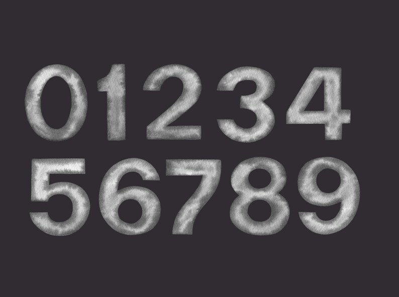 Watercolor Gray Numbers Clipart, Hand Painted Individual PNG, Baby ...