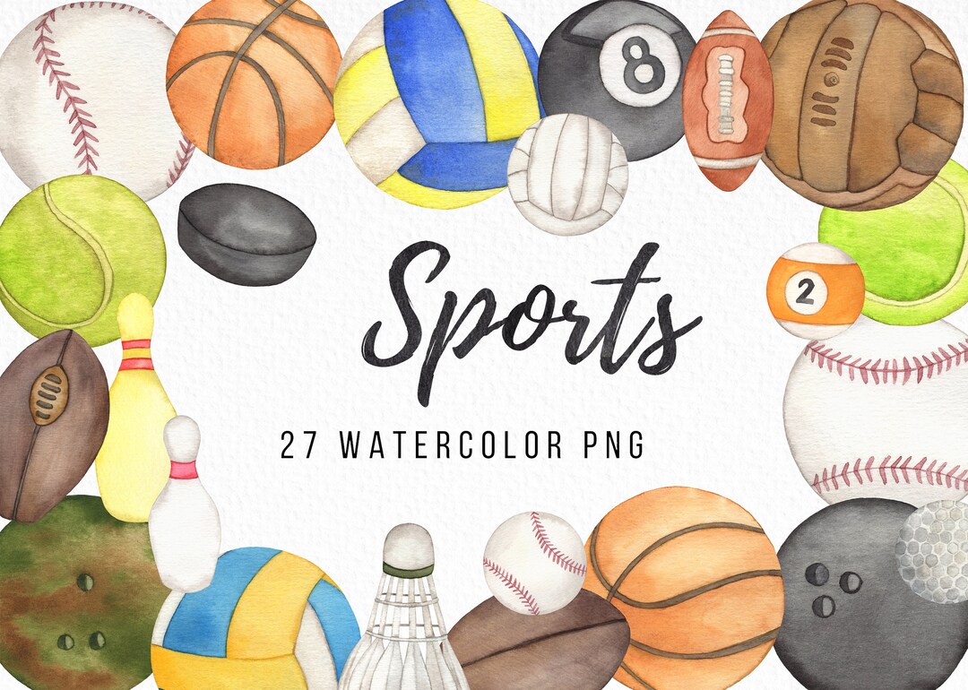Watercolor Sports Balls Clipart, Sports Clipart, Bowling Football ...