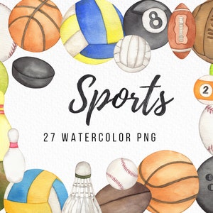Watercolor Sports Balls Clipart, Sports Clipart, Bowling Football ...
