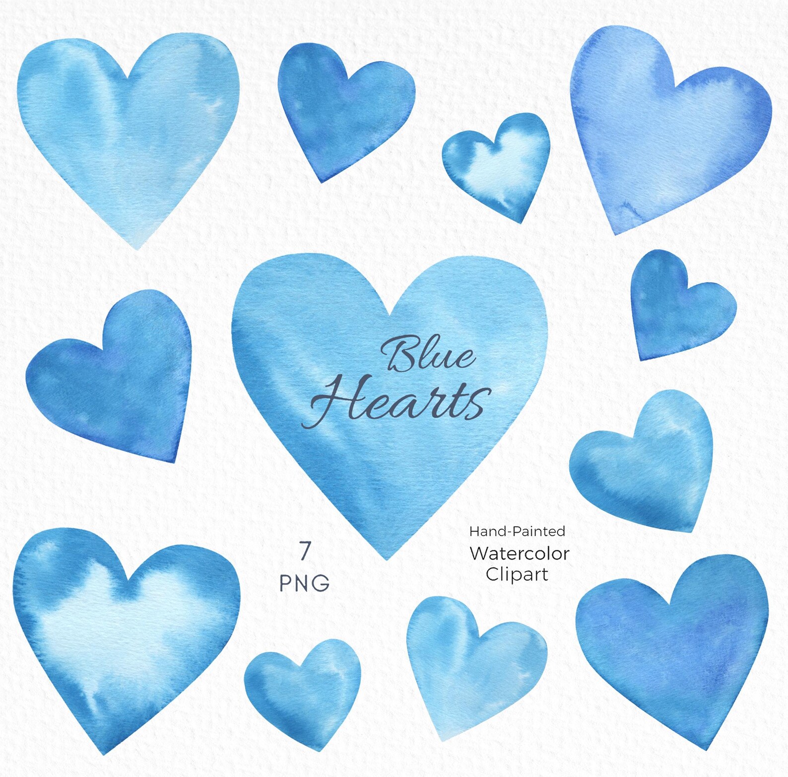 Watercolor Blue Hearts Clipart for Love, Mother's Day, Valentine's Day ...