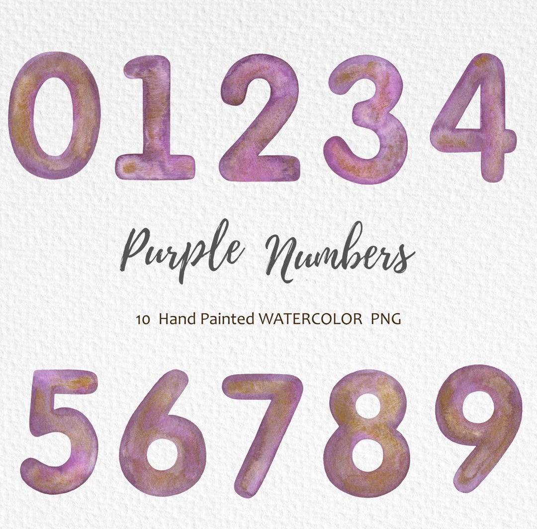Watercolor Violet Numbers Clipart, Hand Painted Individual PNG, Baby ...