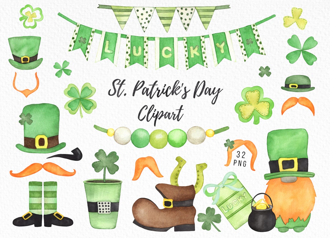Watercolor St. Patrick's Day Clipart, Leprechaun Hats, Shamrock PNG, Lucky Green Party Decor - Etsy