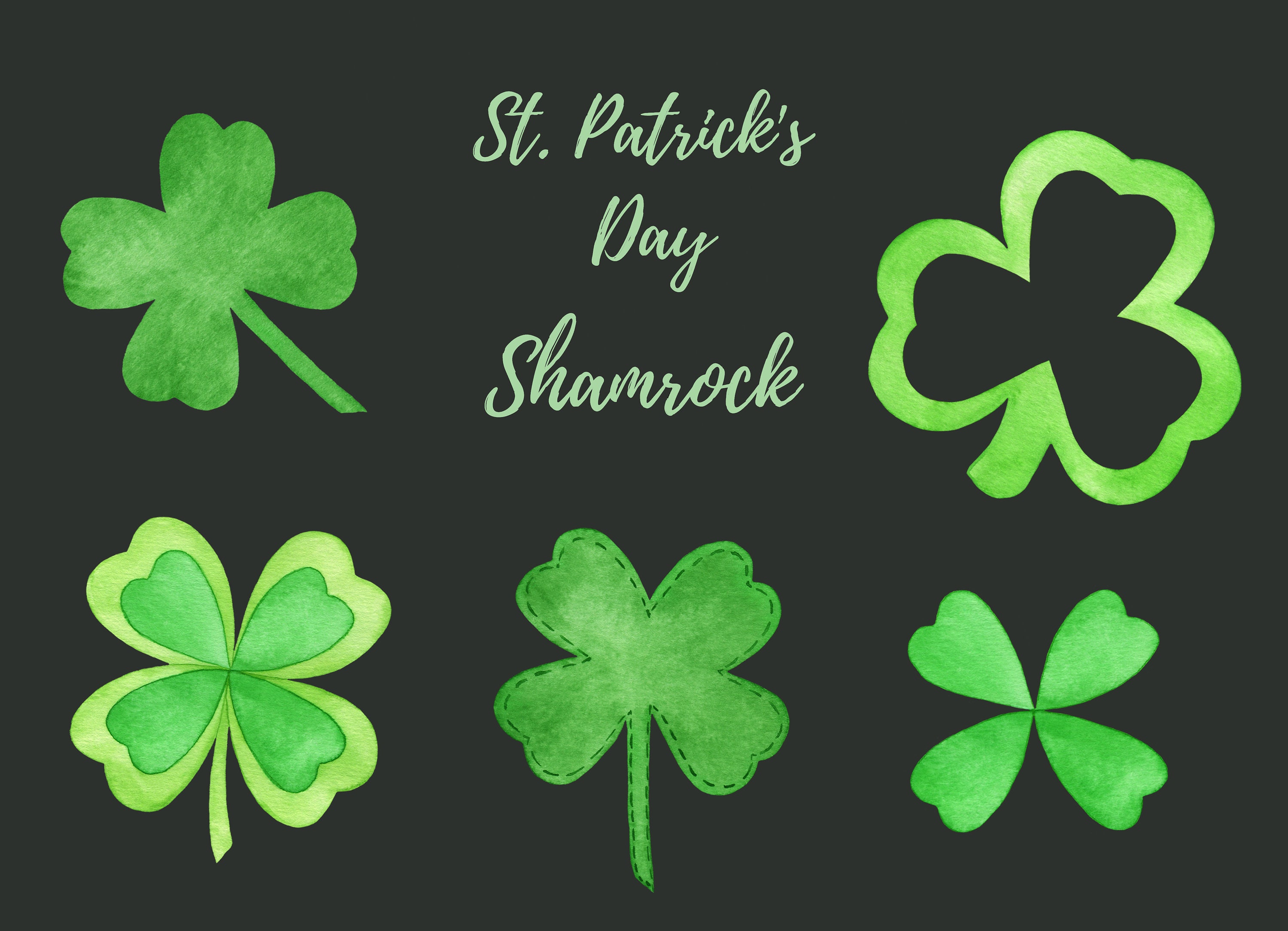 Watercolor St. Patrick's Day Clipart, Shamrock PNG, Lucky Green Party ...