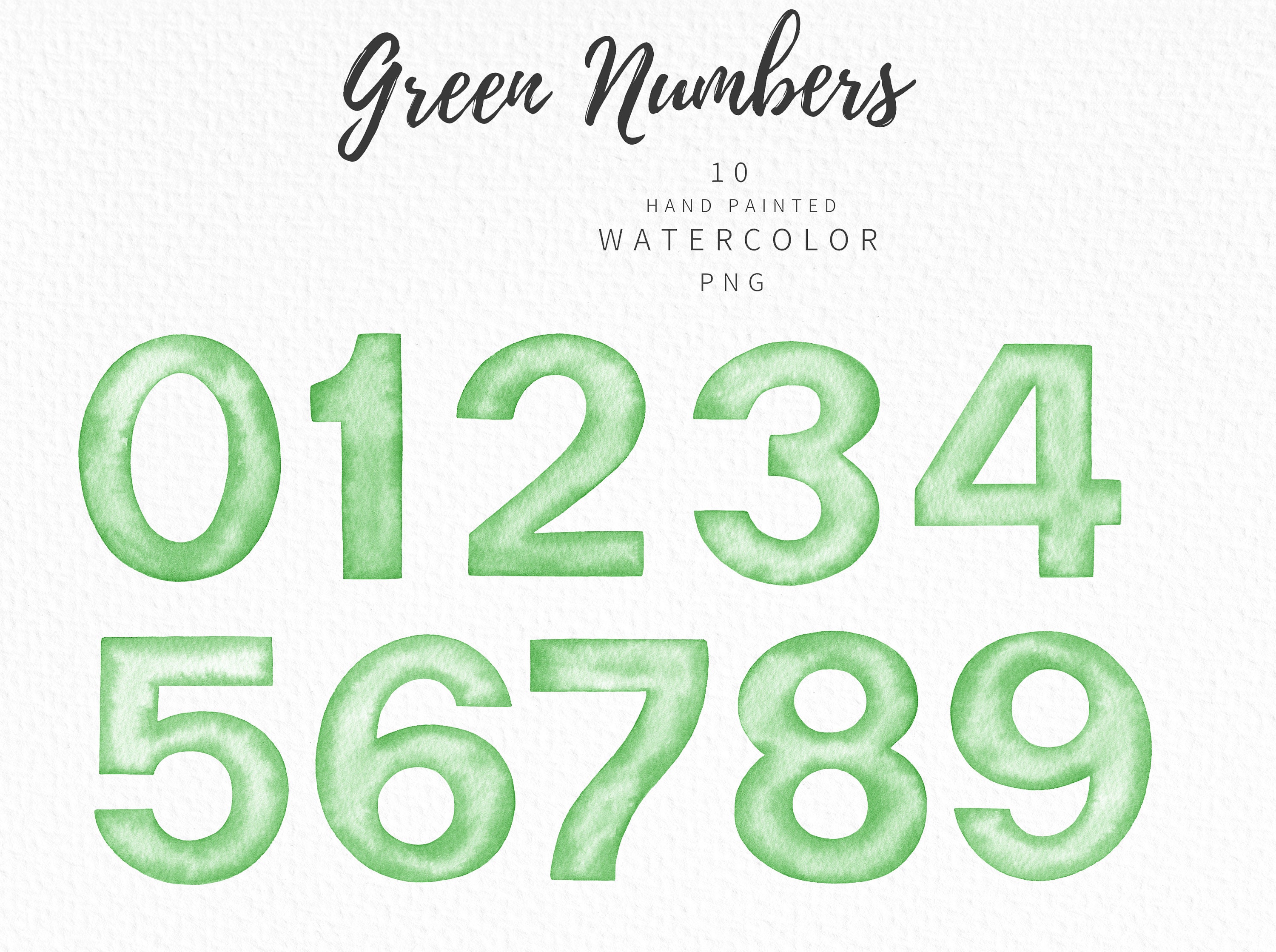 Watercolor Green Numbers Clipart, Hand Painted Individual PNG, Baby ...