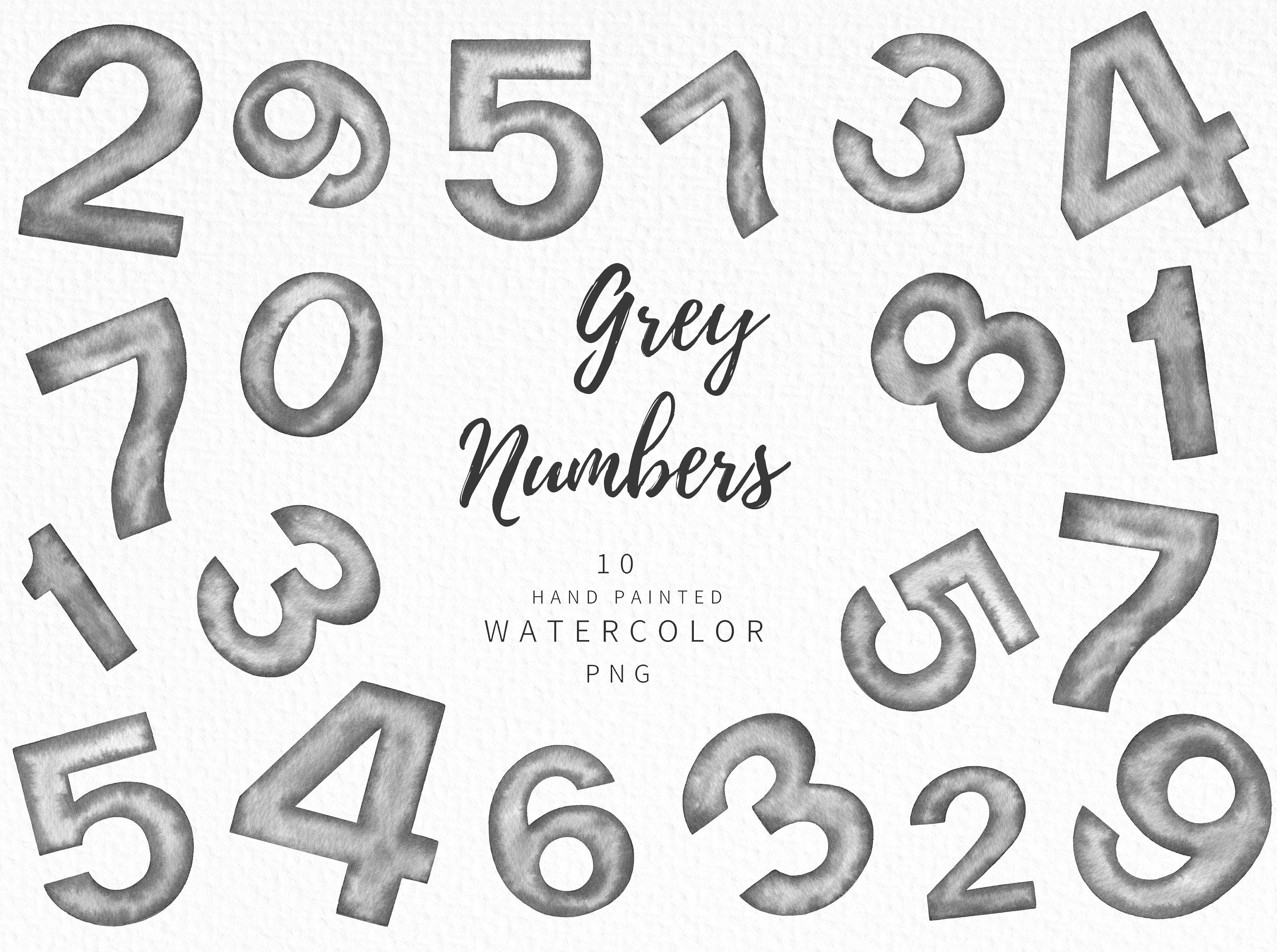 Watercolor Gray Numbers Clipart, Hand Painted Individual PNG, Baby Shower - Etsy