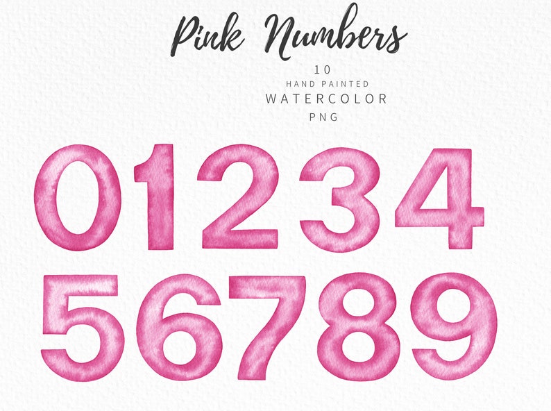 Watercolor Pink Numbers Clipart, Hand Painted Individual PNG, Baby ...
