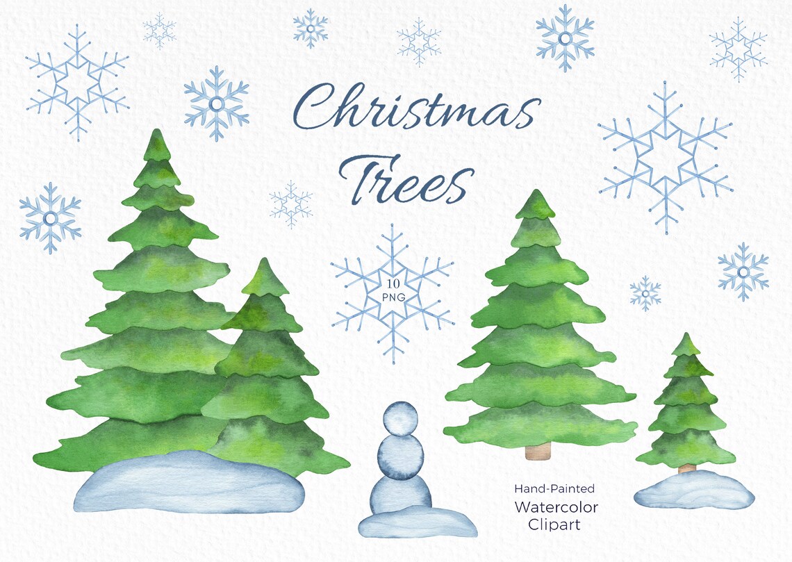 Watercolor Christmas Tree Clipart Forest Pine Tree - Etsy