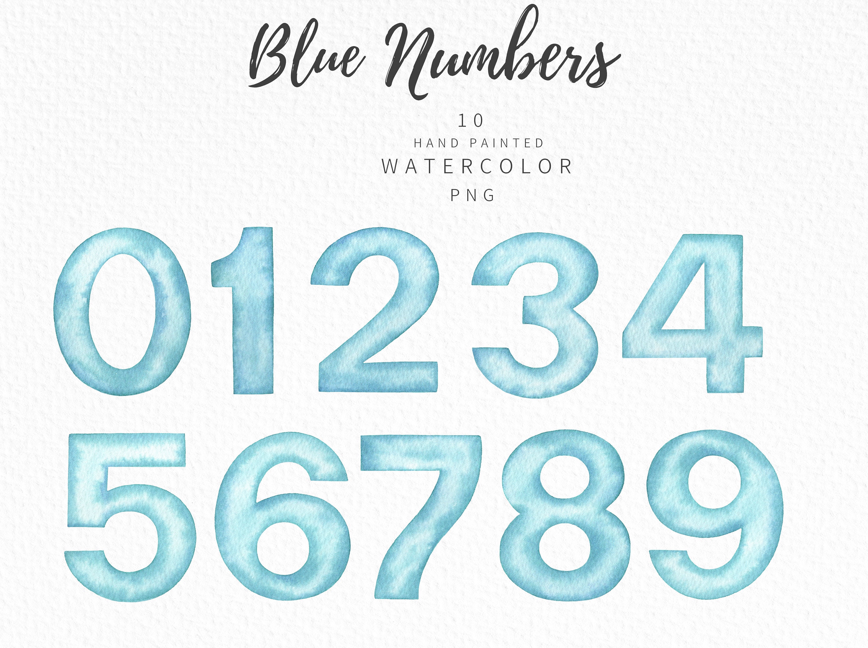 Watercolor Blue Numbers Clipart, Hand Painted Individual PNG, Baby ...