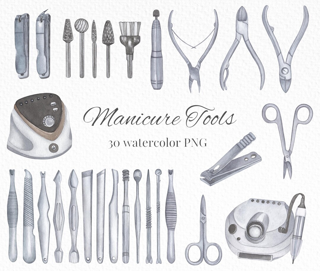 Watercolor Manicure Tools Clipart, Nail Tools Clipart, Manicure Set PNG ...