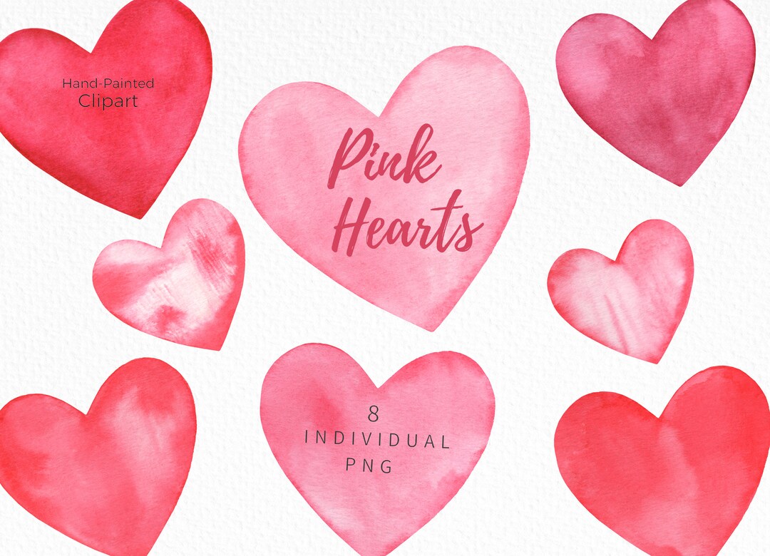 Watercolor Pink Hearts Clipart for Love, Mother's Day, Valentine's Day ...