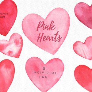 Watercolor Pink Hearts Clipart for Love, Mother's Day, Valentine's Day ...