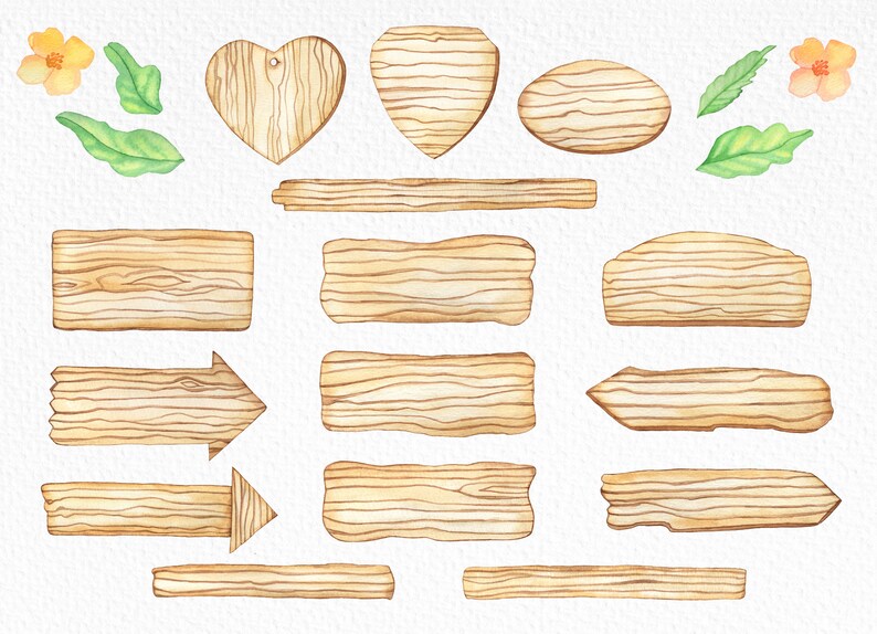 Watercolor Wooden Signs Clipart, Wooden Boards and Arrow, Rustic ...