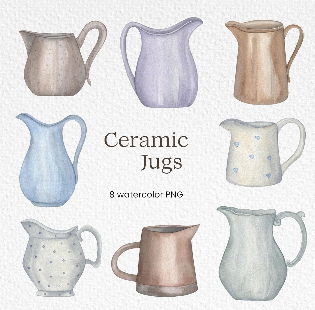 Watercolor Ceramic Jugs Clipart, Porcelain Jugs PNG, Watercolor Pitcher ...
