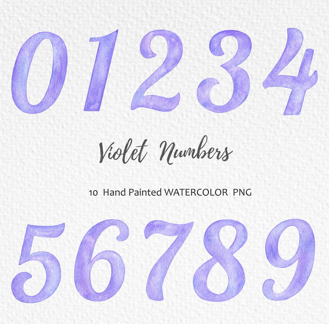 Watercolor Violet Numbers Clipart, Hand Painted Individual PNG, Baby ...