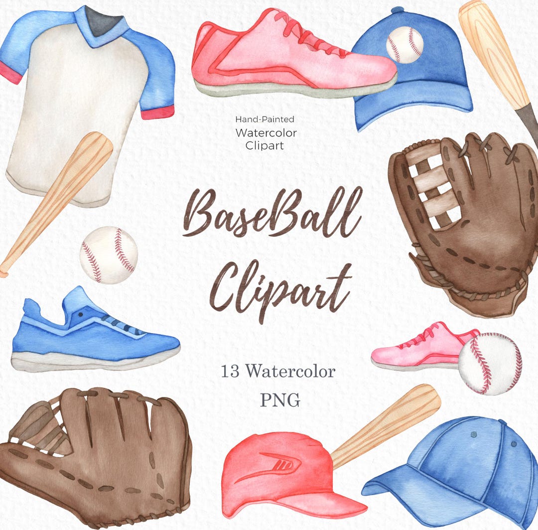 Watercolor Baseball Clipart, Sport Sneackers Foot, Gloves and Balls - Etsy