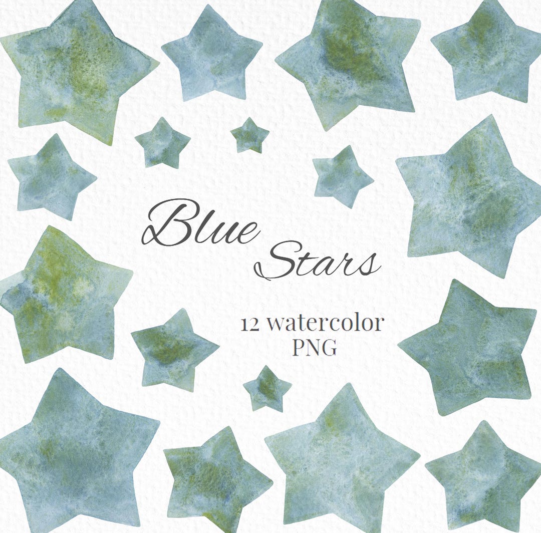 Watercolor Blue Stars Clipart, Hand Painted Stars, Cute Stars Clipart ...
