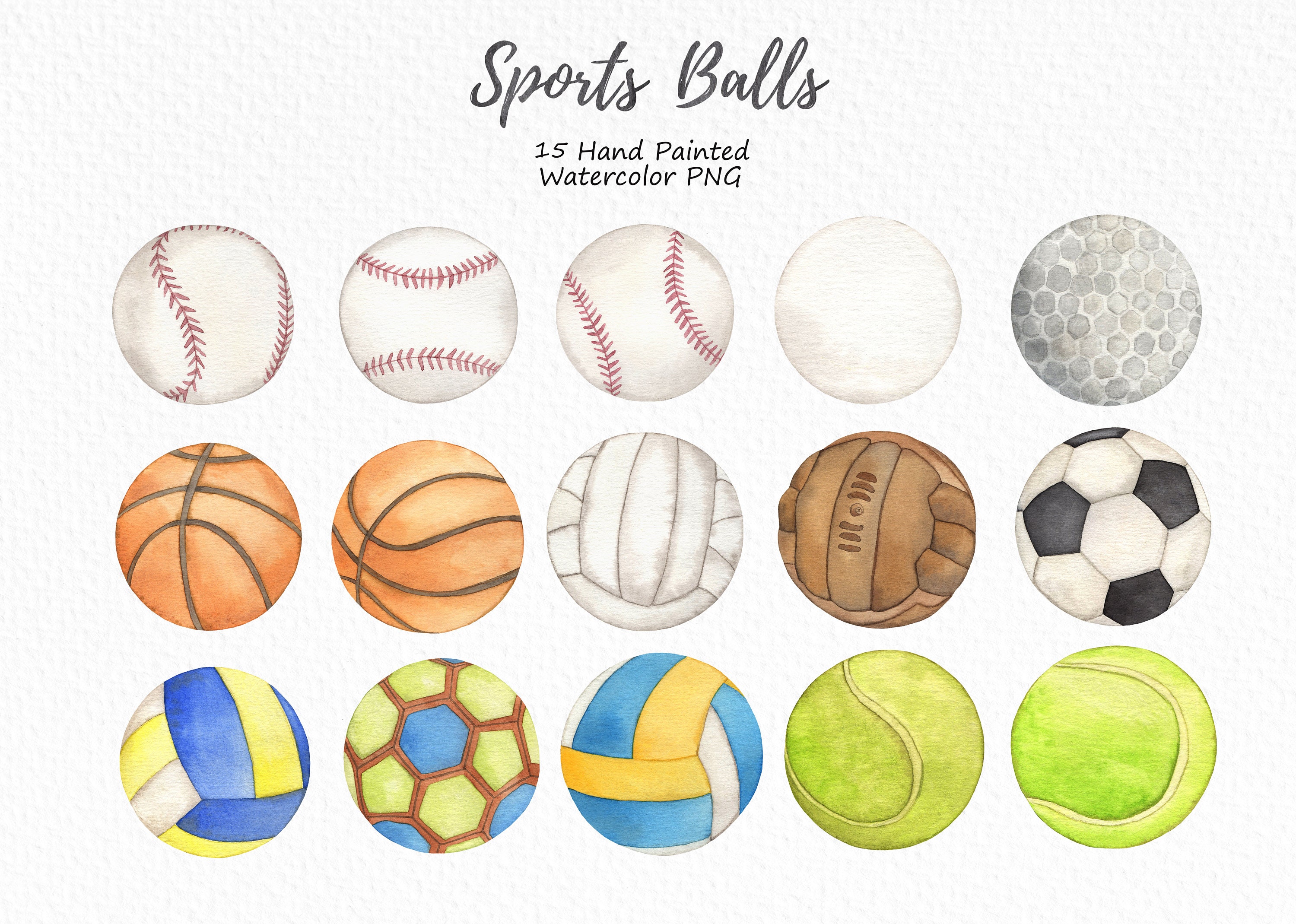 Watercolor Sports Balls Clipart, Sports Clipart, Baseball Football ...