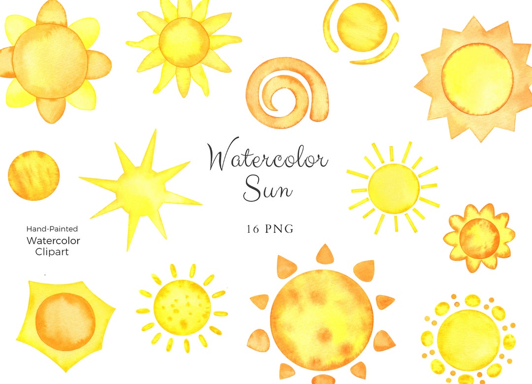 Watercolor Sun Clipart Hand Painted Watercolor Sun - Etsy
