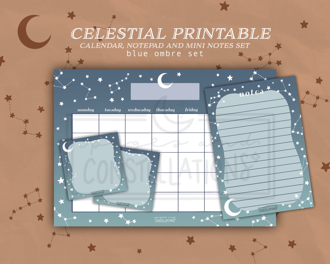 Printable - Blue Celestial | Moon and Stars | Printable Calendar ...