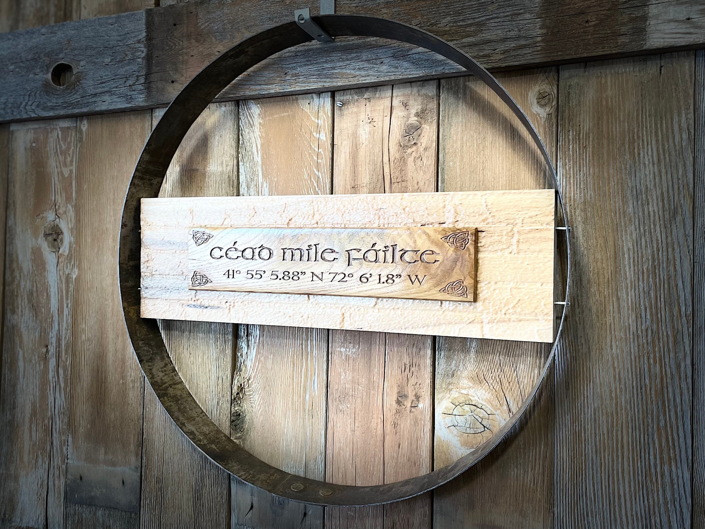Cead Mile Failte Whiskey Barrel Sign Hand Made Wall Art Home Decor ...