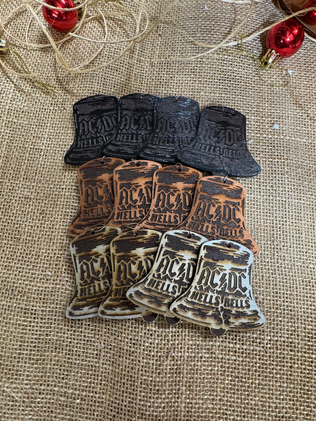 Set of 12 AC/DC Hells Bells Christmas Tree Ornaments Bronze Black ...