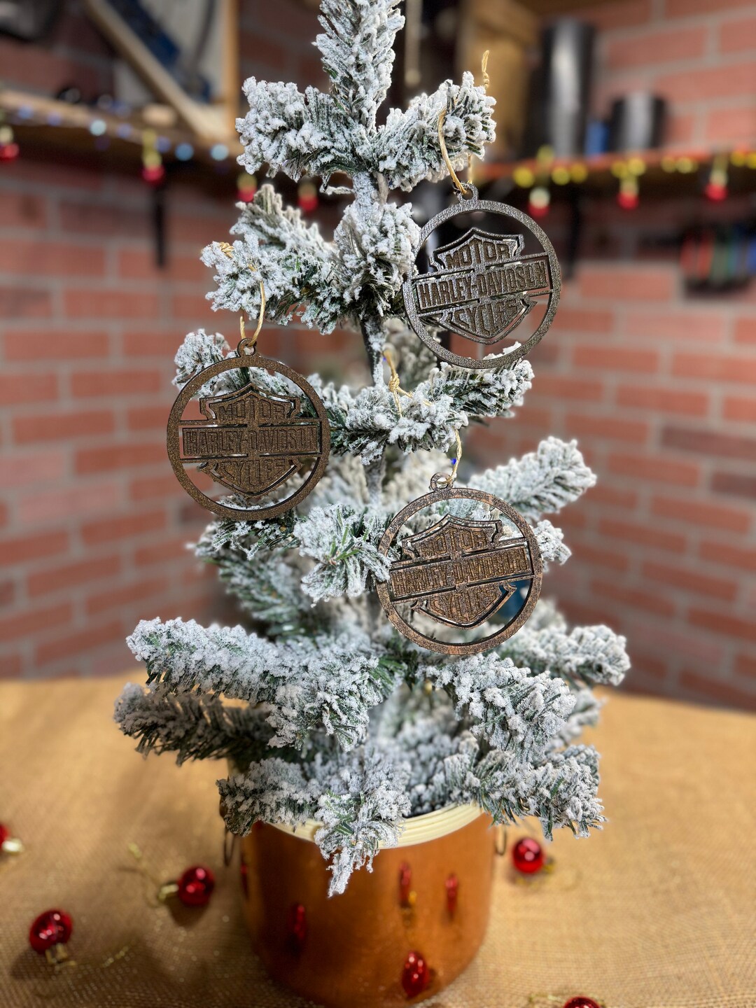 Set of 3 Harley Motor Cycle Christmas Tree Ornaments Hanging Display ...