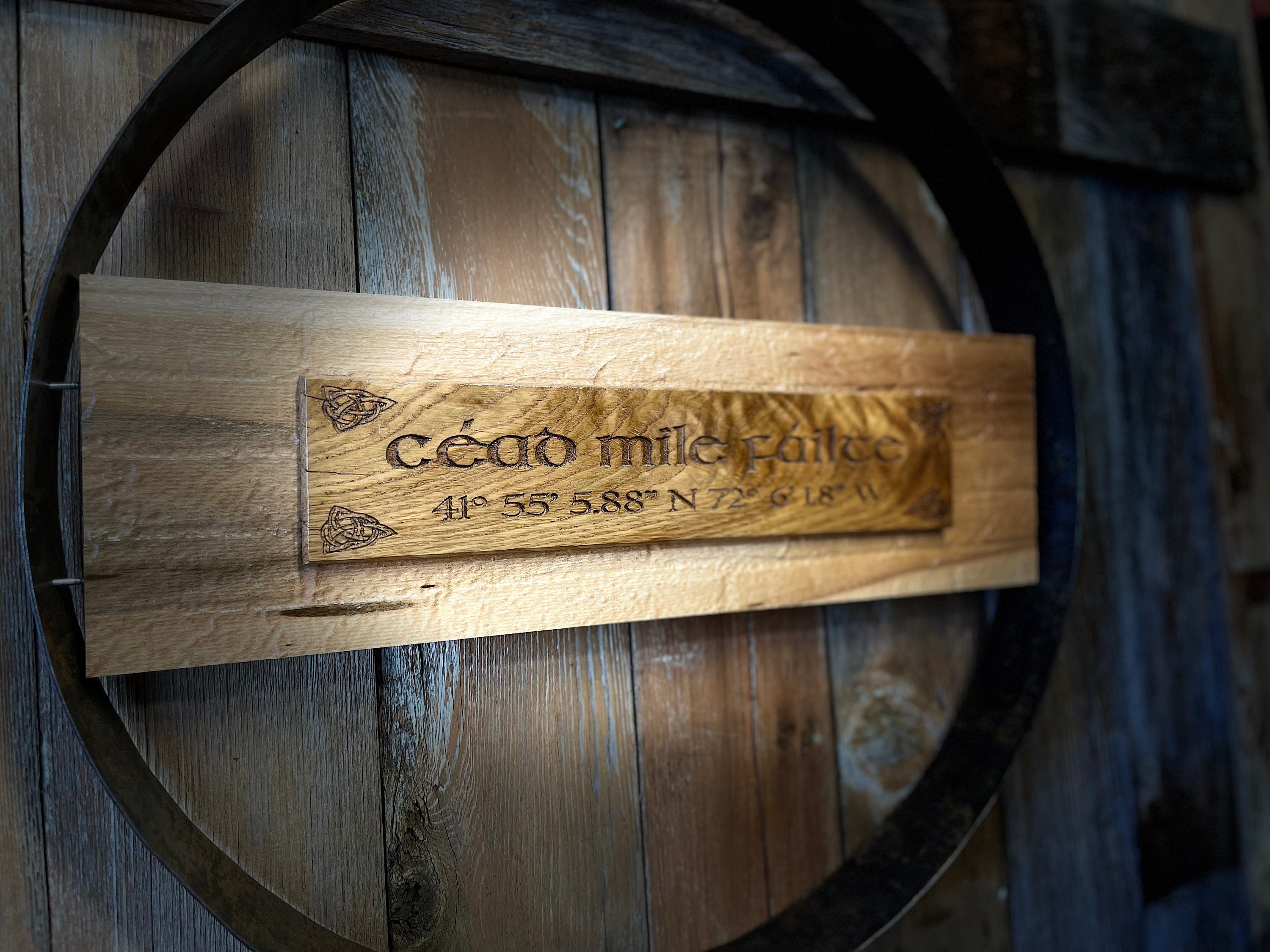 Cead Mile Failte Whiskey Barrel Sign Hand Made Wall Art Home Decor ...