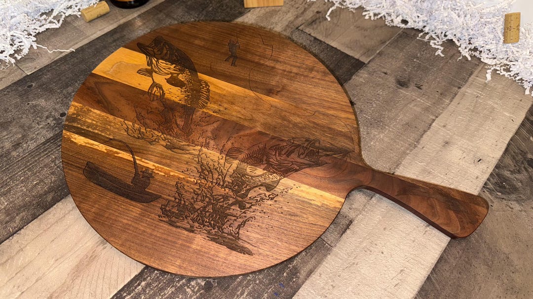 Handmade Bass Fishing Themed Wine and Cheese Board Serving Tray Platter ...