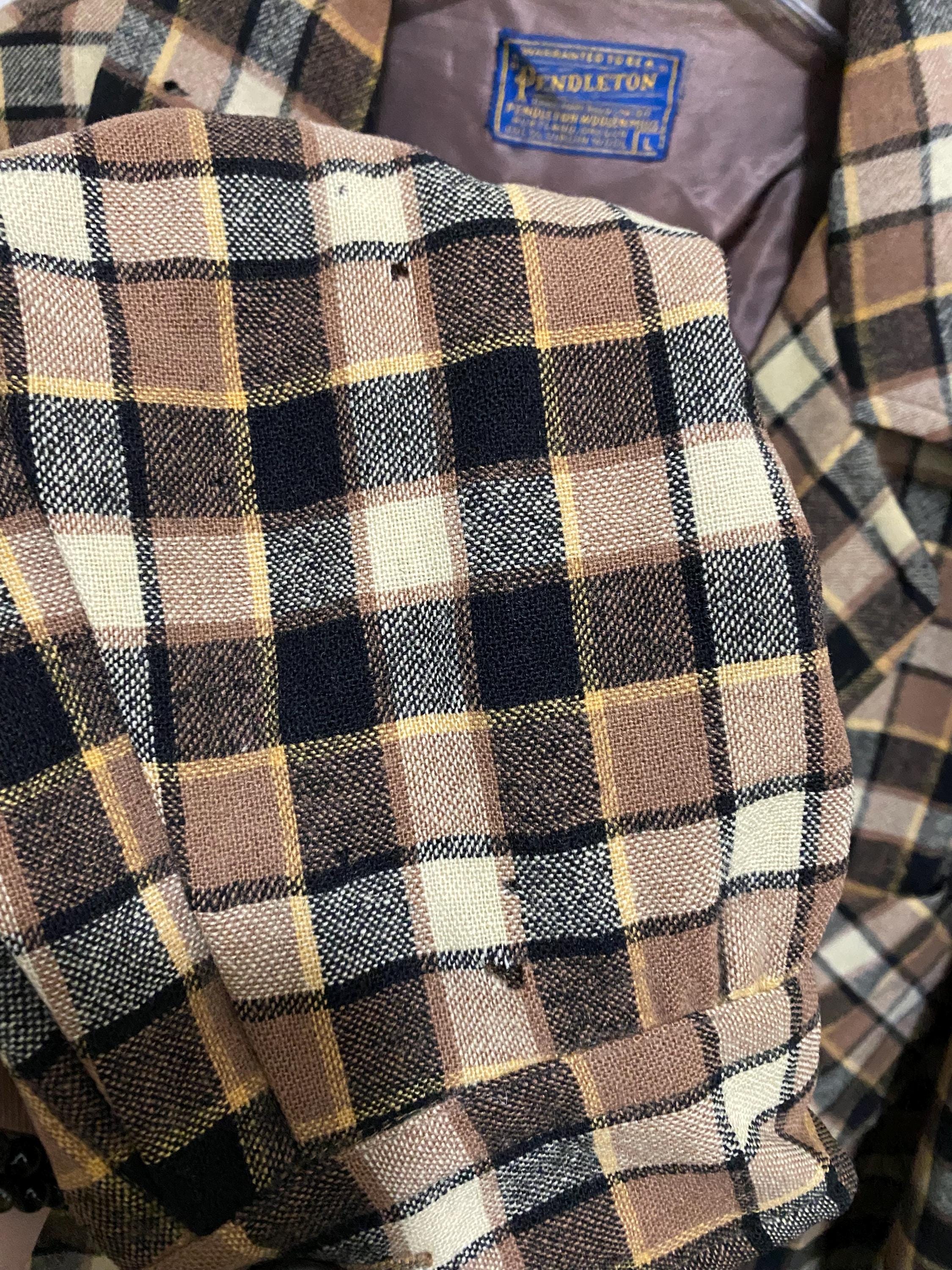 VTG Pendleton Wool Blazer Men's L Tan Gray Plaid Chore Jacket Unlined 3 ...