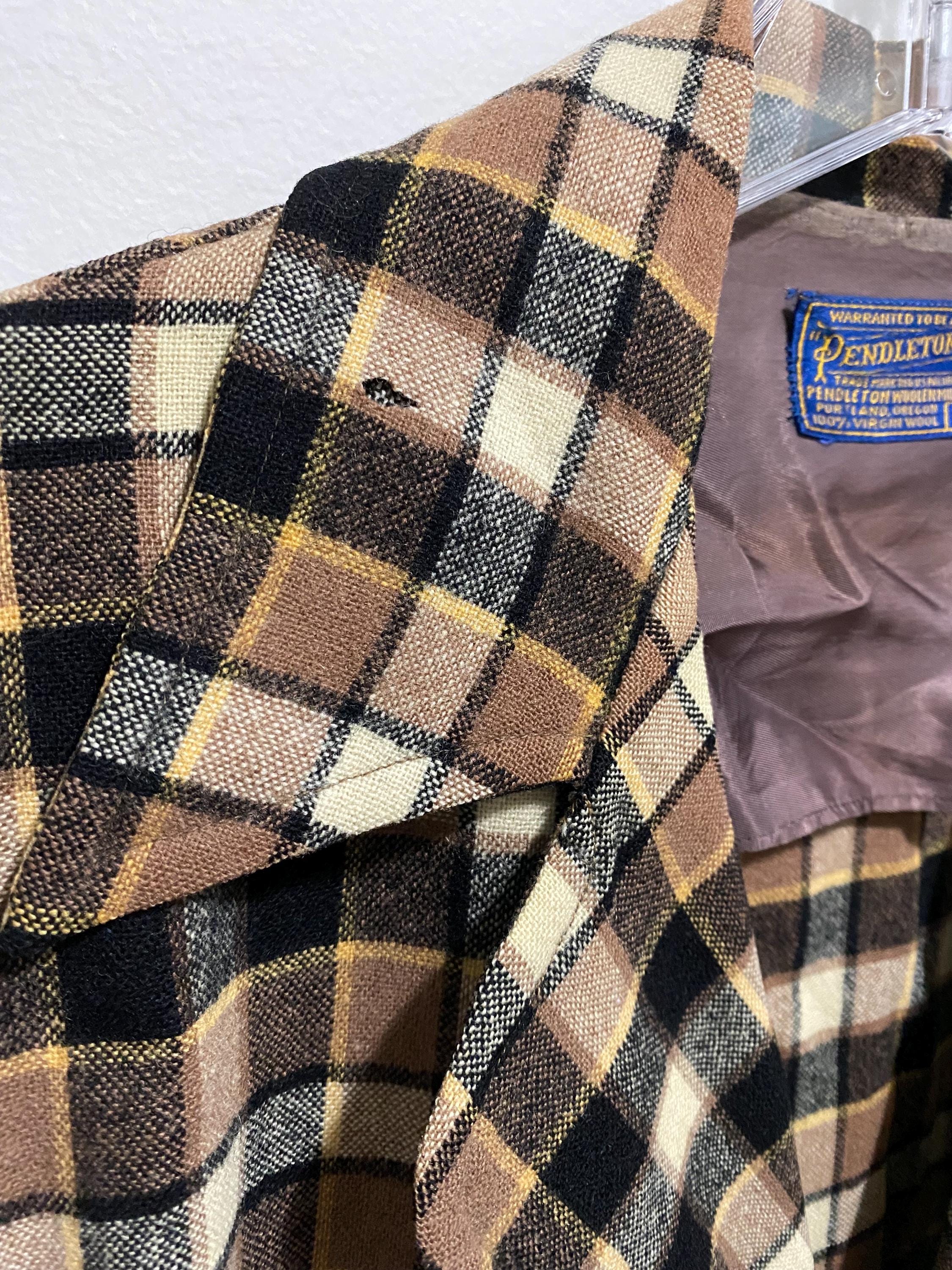 VTG Pendleton Wool Blazer Men's L Tan Gray Plaid Chore Jacket Unlined 3 ...