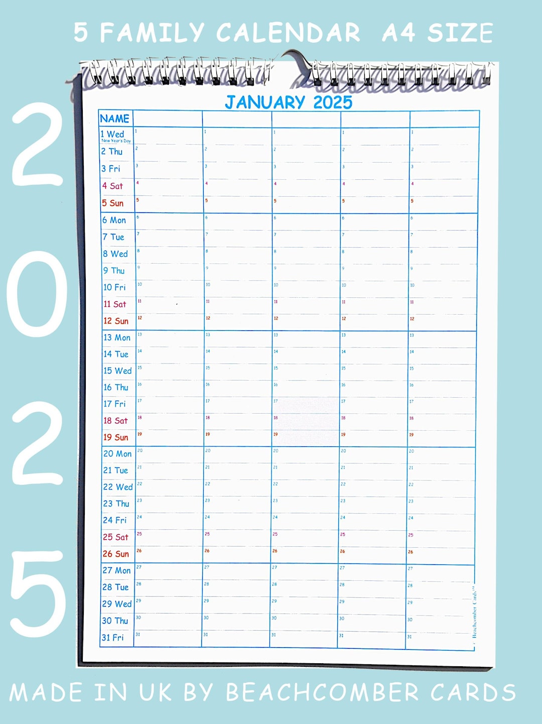 5 FAMILY / ROTA CALENDAR / Planner 2025, A4 Size - Etsy