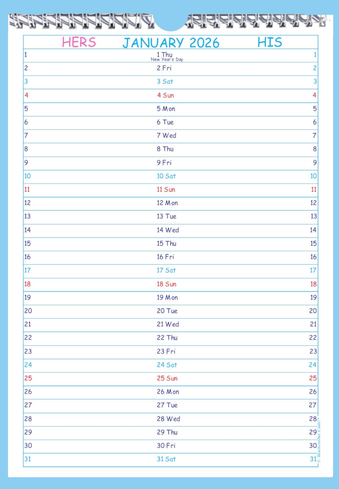2 PERSON CALENDAR 2026, A3 Size, British Made - Etsy