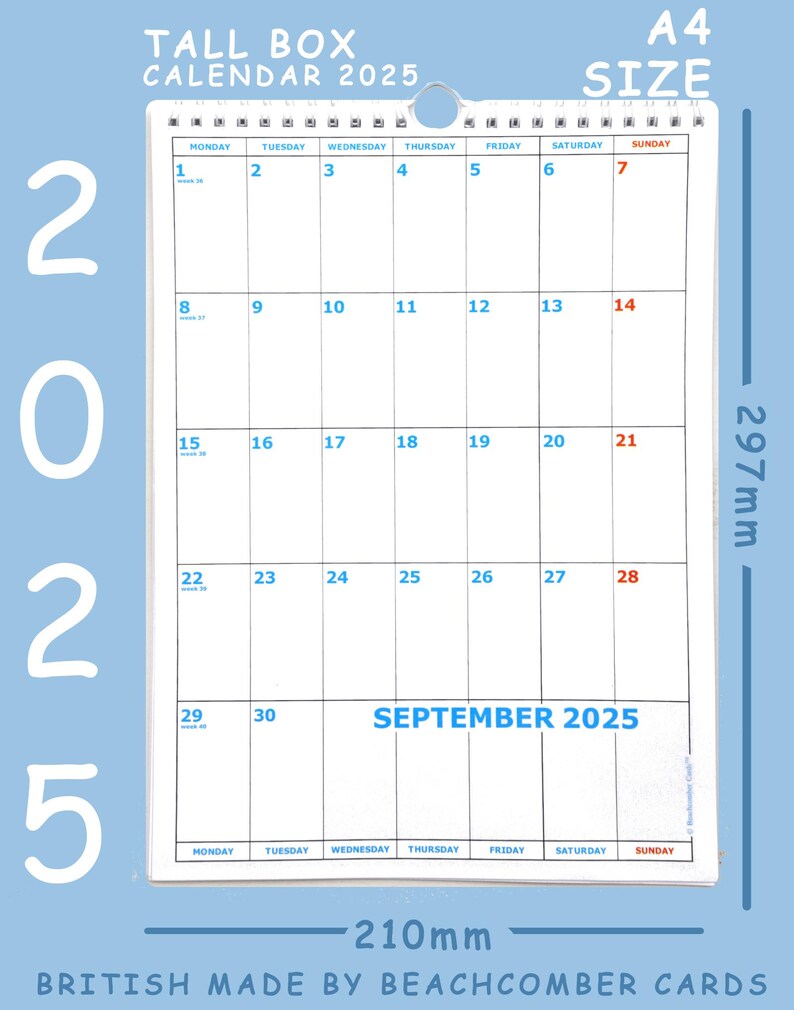 2025 CALENDAR, Tall Box, A4 Size, British Made - Etsy UK