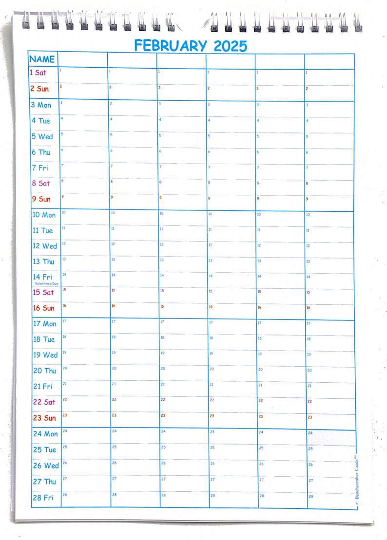 6 FAMILY / ROTA Calendar 2025 A3 Size Made in UK - Etsy UK