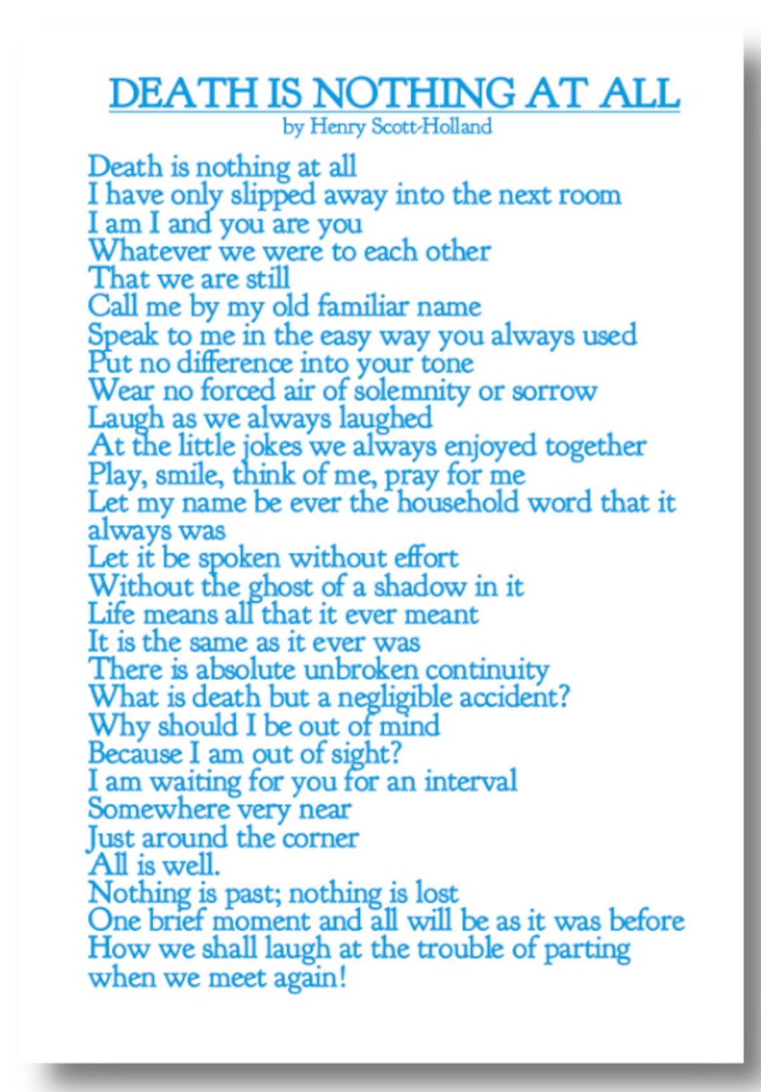 DEATH IS NOTHING at All Poem Sympathy Greeting Card - Etsy UK