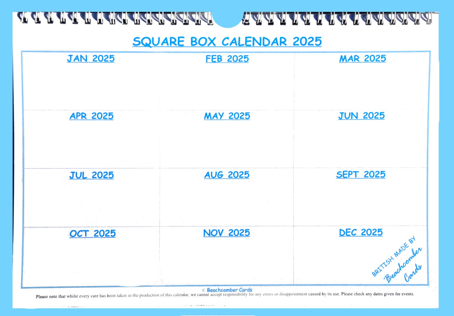 2025 CALENDAR, Square Box, A4 Size, BRITISH MADE - Etsy UK
